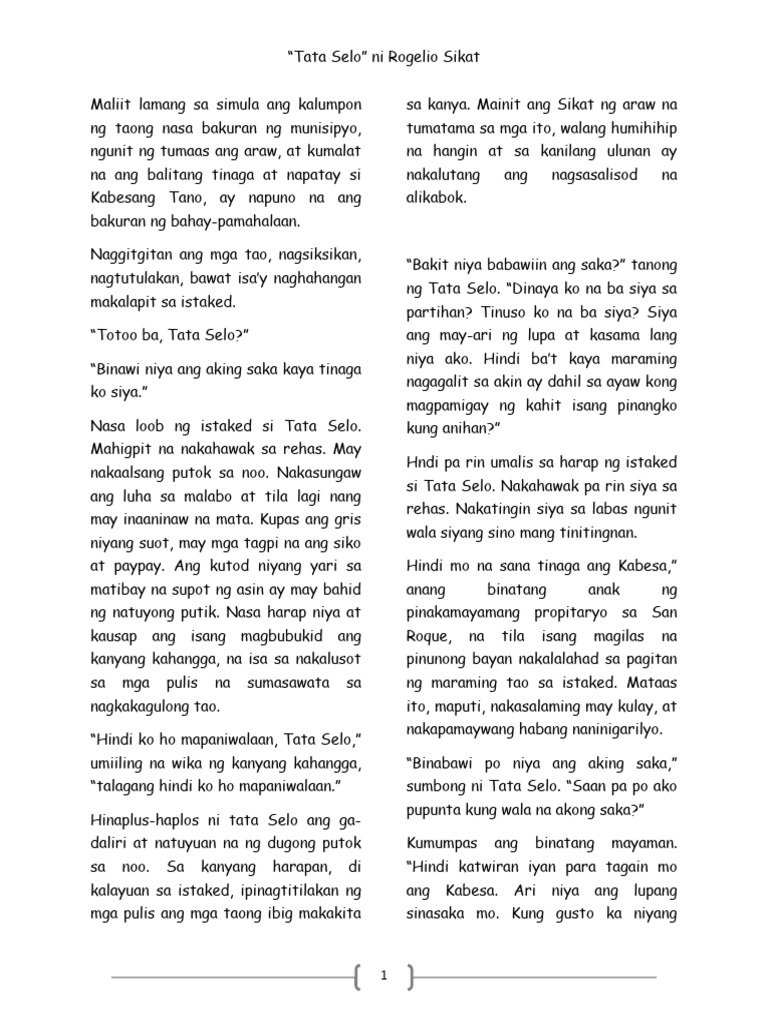 Kx3e2hsz6 - Tata Selo Ni Rogelio Sikat | PDF