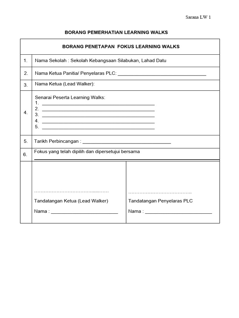 Borang Penilaian Learning Walk | PDF