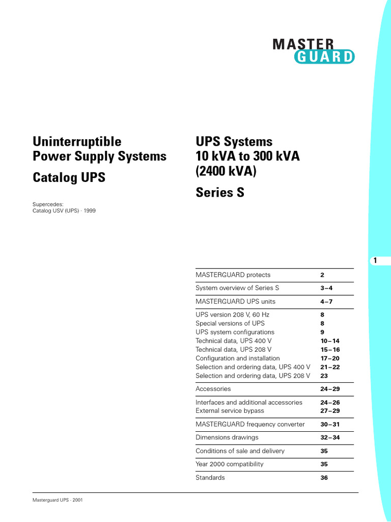Masterguard UPS Systems Overview 2001 | PDF | Power Inverter | Rectifier