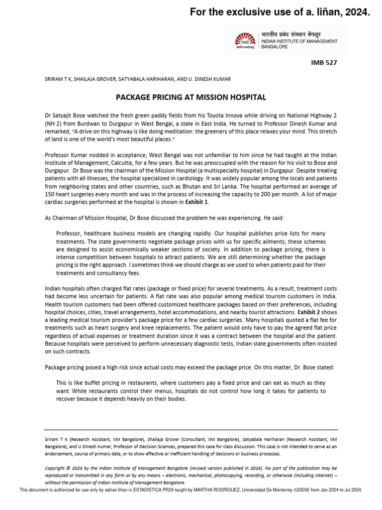 Package Pricing at Mission Hospital: Sriram T K, Shailaja Grover ...