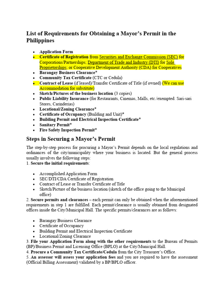 Business Permits Requirements | PDF | Fee | Business