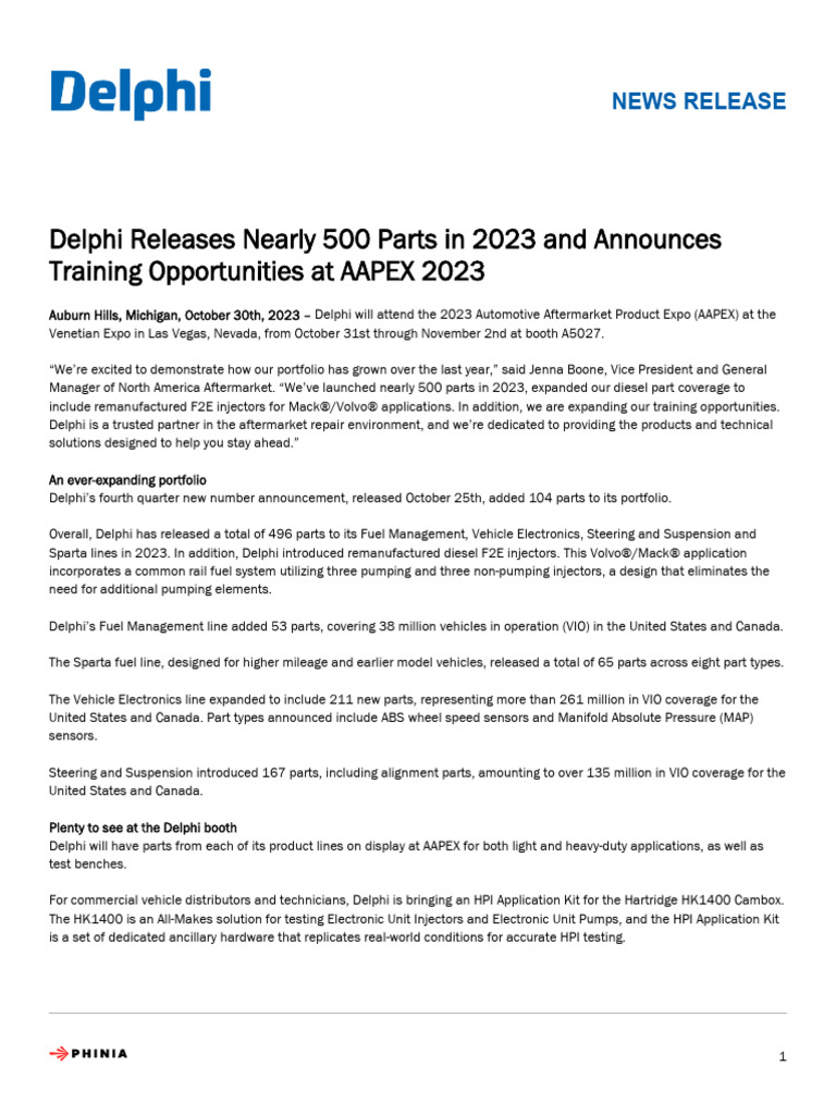 Delphi Releases Nearly 500 Parts in 2023 and Announces Training ...