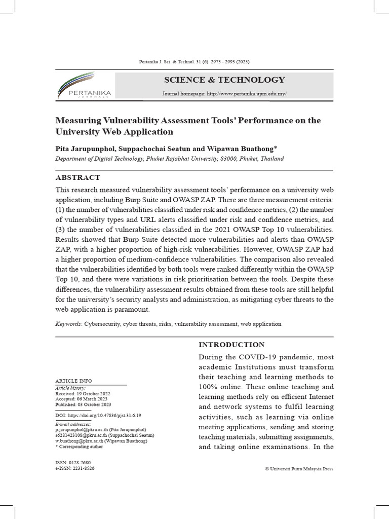 Measuring Vulnerability Assessment Tools' Performance (SINTA 2, Q3) | PDF | Vulnerability ...