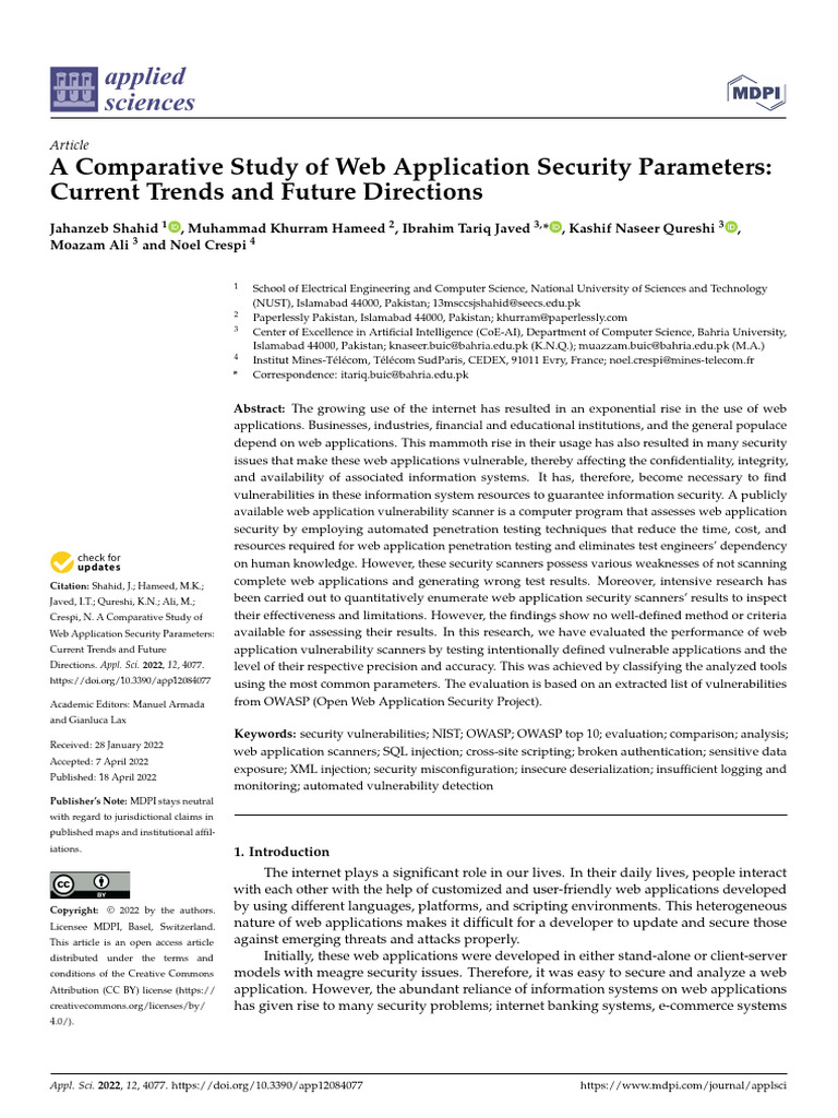 A Comparative Study of Web Application Security Parameters (Scopus ...