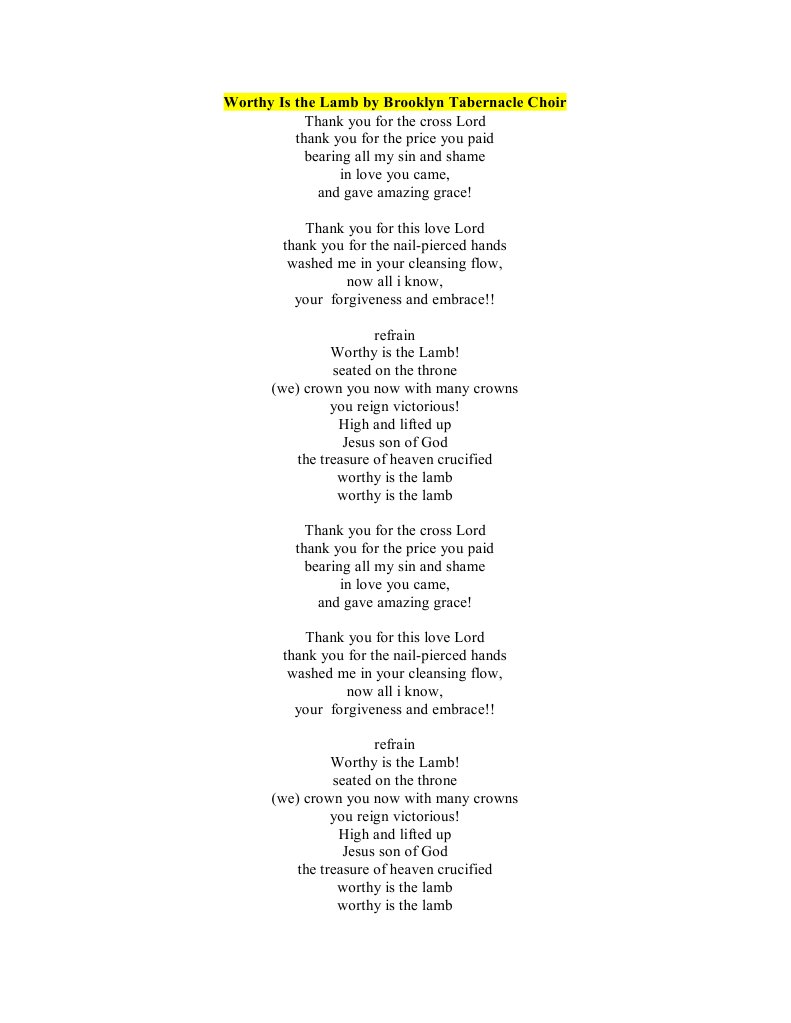 Worthy Is The Lamb By Brooklyn Tabernacle Choir Pdf