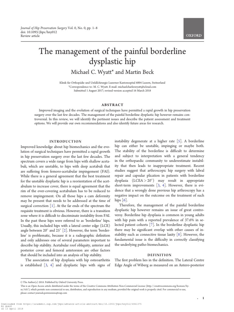 The Management of The Painful Borderline Dysplastic Hip: Michael C ...