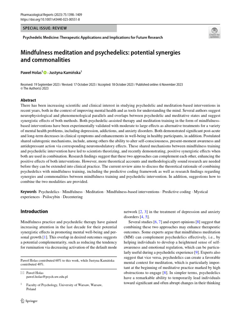 Mindfulness Meditation and Psychedelics-Potential Synergies and ...