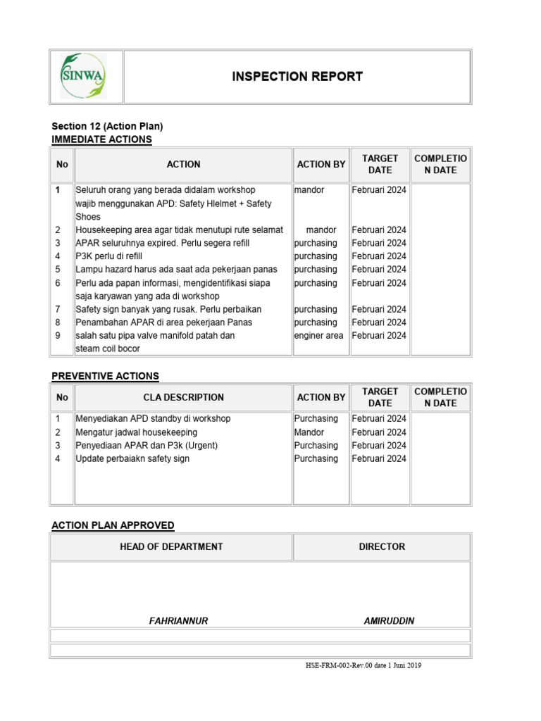 Form Inspeksi Workshop 26-1-2024 | PDF