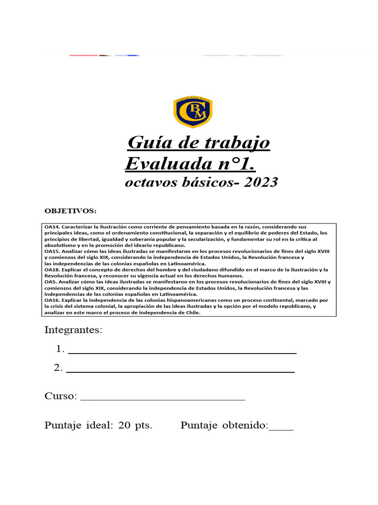 Guía de Trabajo Evaluada N°1.: Octavos Básicos-2023 | PDF | Era de iluminacion | Derechos