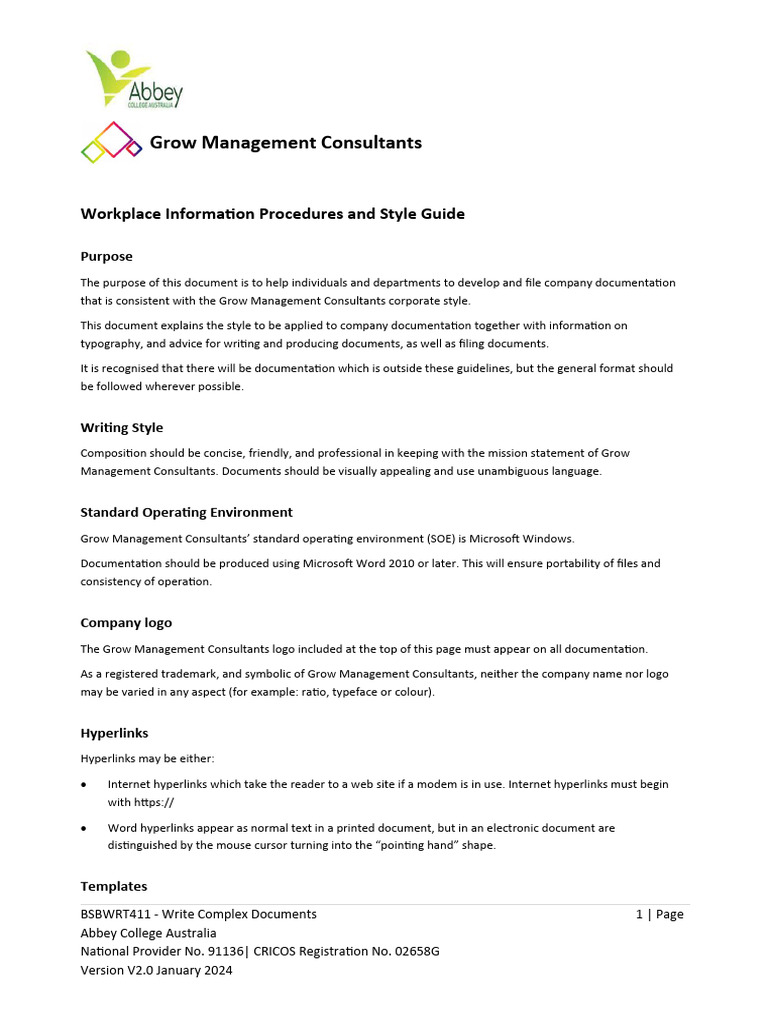 Document Procedures and Style Guide | PDF | Hyperlink | Microsoft Word