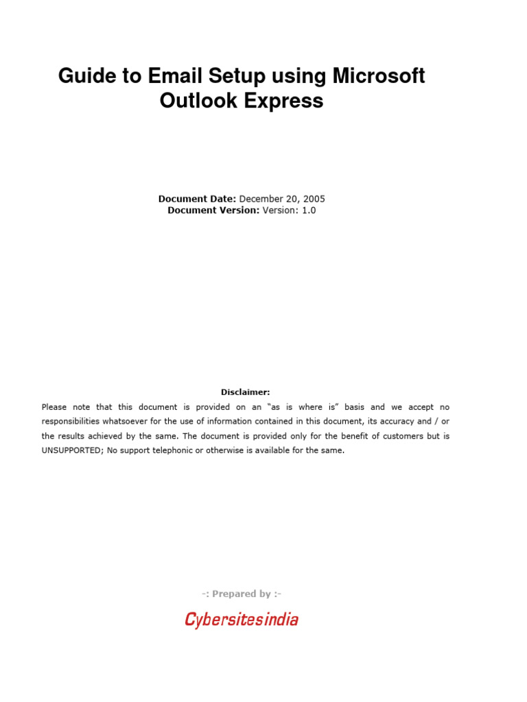 Guide To Emai Setup Using Microsoft Outlook Express | PDF | Microsoft Outlook | Internet