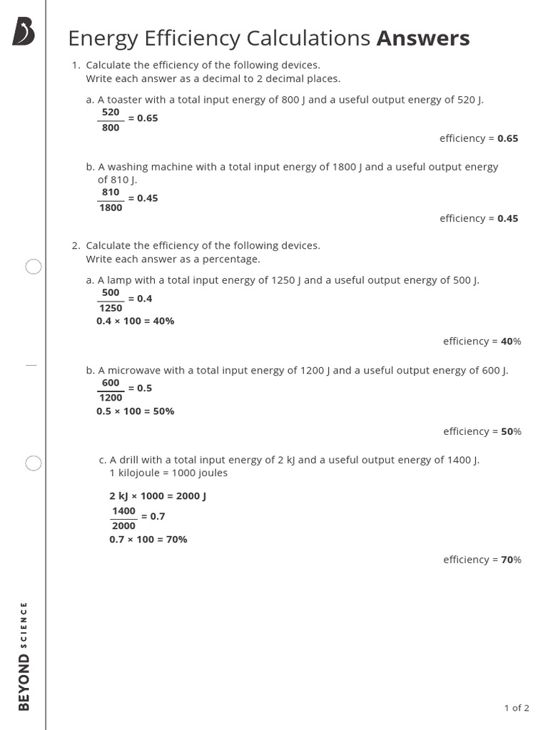 Energy Efficiency Calculations Support Answers | PDF | Physical Quantities | Electrical Engineering
