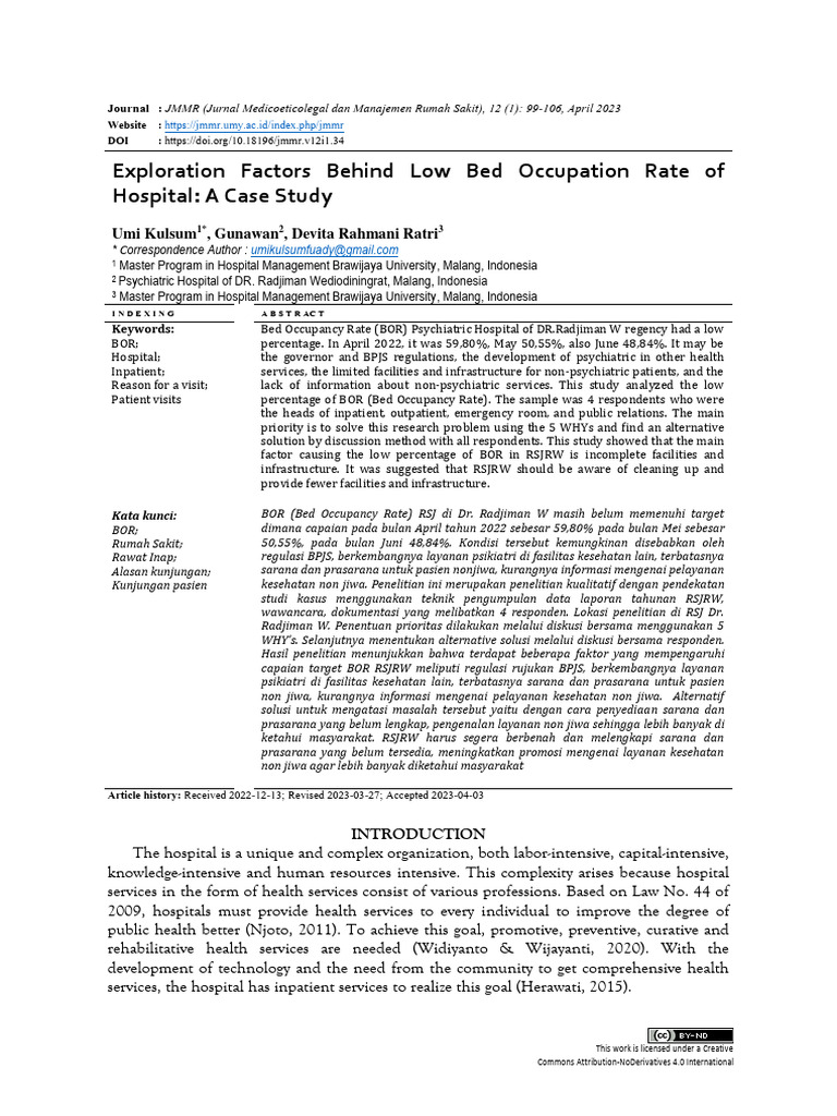 Exploration Factors Behind Low Bed Occupation Rate of Hospital: A Case ...