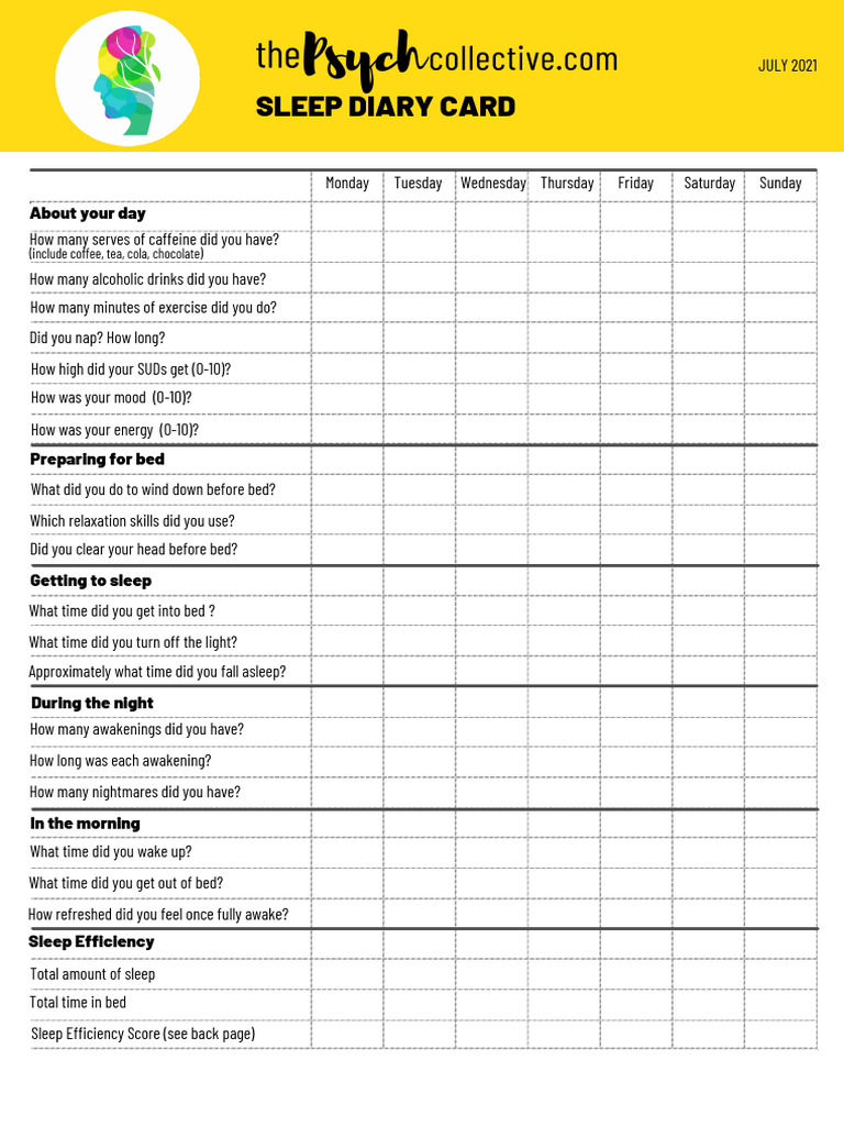 Sleep Handout - Sleep Diary | PDF | Sleep | Determinants Of Health