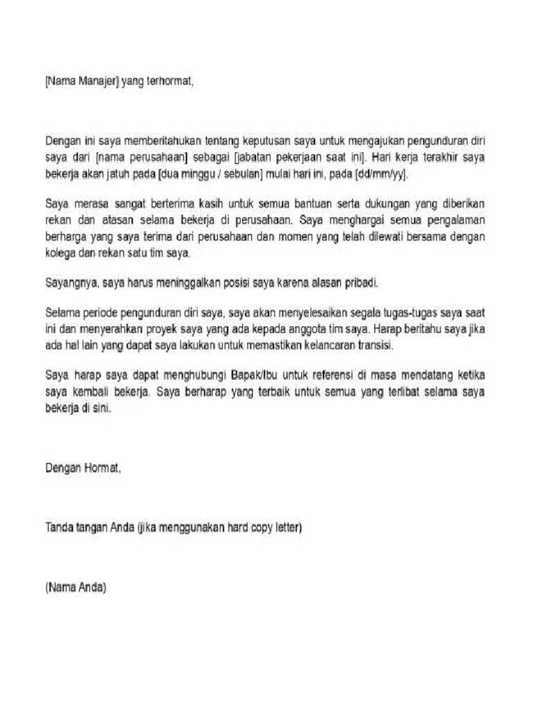 Contoh Surat Resign Karena Alasan Pribadi | PDF