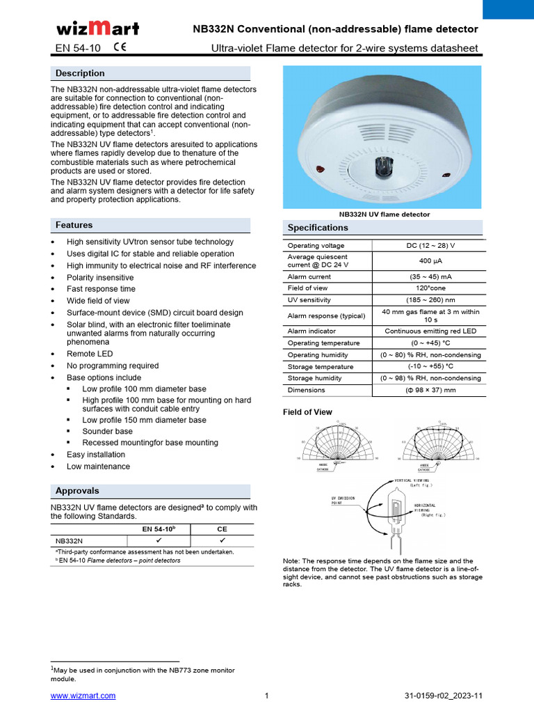 31-0159-r02 NB332N UV Flame Detector | PDF | Sensor | Ultraviolet