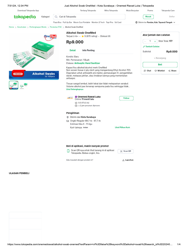 Jual Alkohol Swab OneMed - Kota Surabaya - Onemed Rawat Luka - Tokopedia | PDF