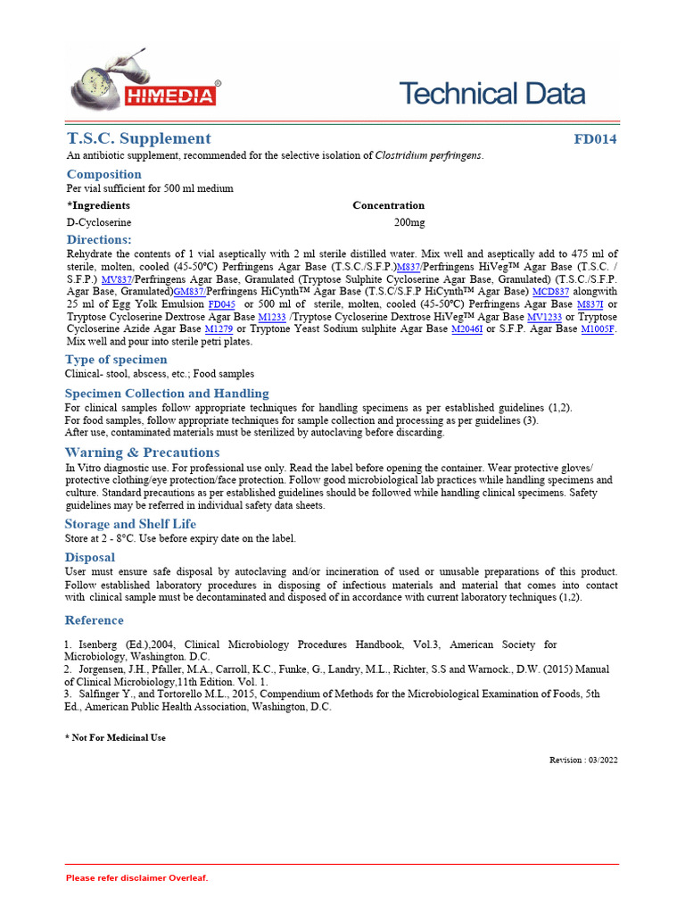 TDS FD014 V2022 | PDF | Agar