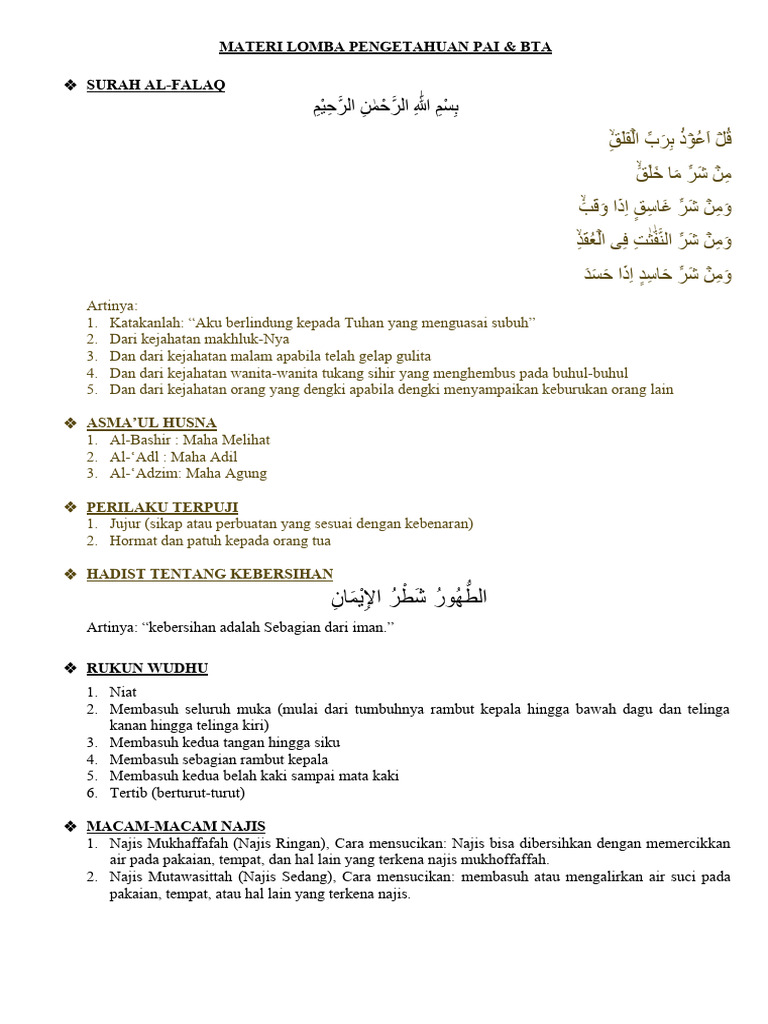 Materi Lomba Pengetahuan Pai&Bta | PDF | Kajian Bahasa Asing | Agama & Spiritualitas