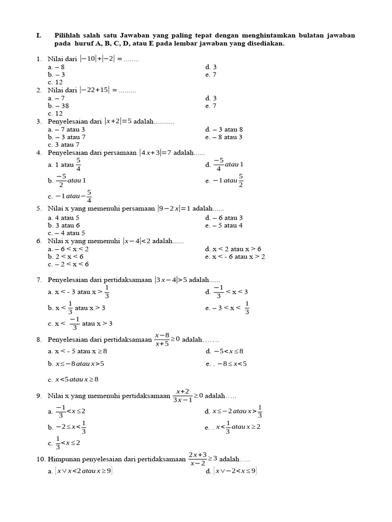 Soal PAS MTK X 2022-2023 | PDF