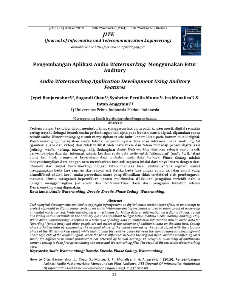 Pengembangan Aplikasi Audio Watermarking Menggunakan Fitur Auditory Pdf