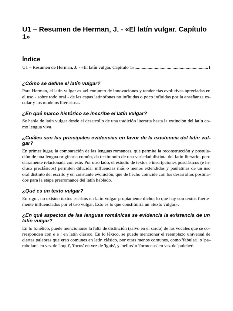 Resumen 3 - Herman, J. - El Latín Vulgar | PDF