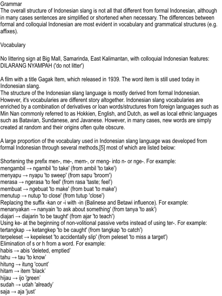 Indonesian Slang Vocabulary Insights | PDF