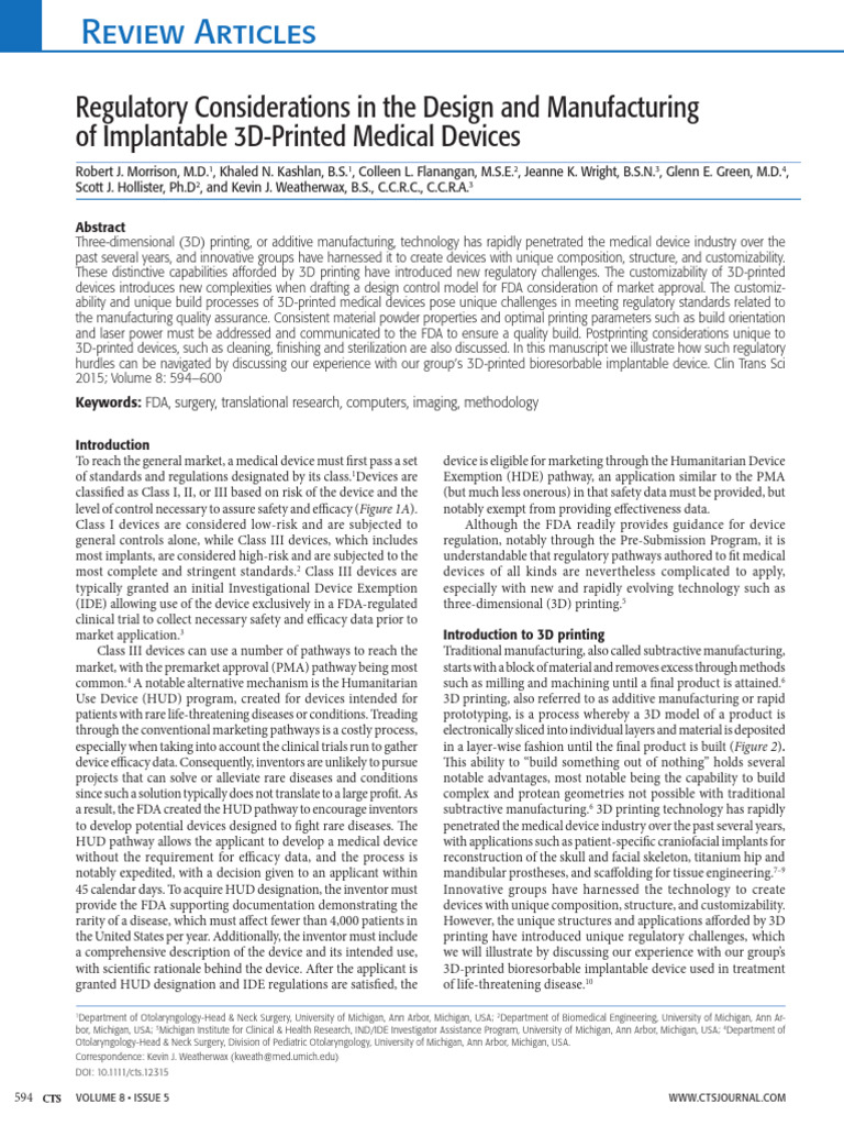 Regulatory Considerations in The Design and Manufacturing of ...