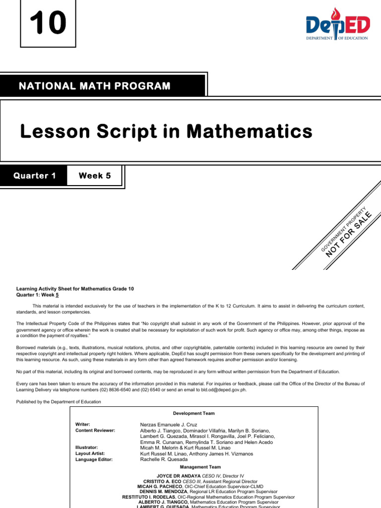 Lesson Script in Mathematics: National Math Program | PDF | Quadratic ...