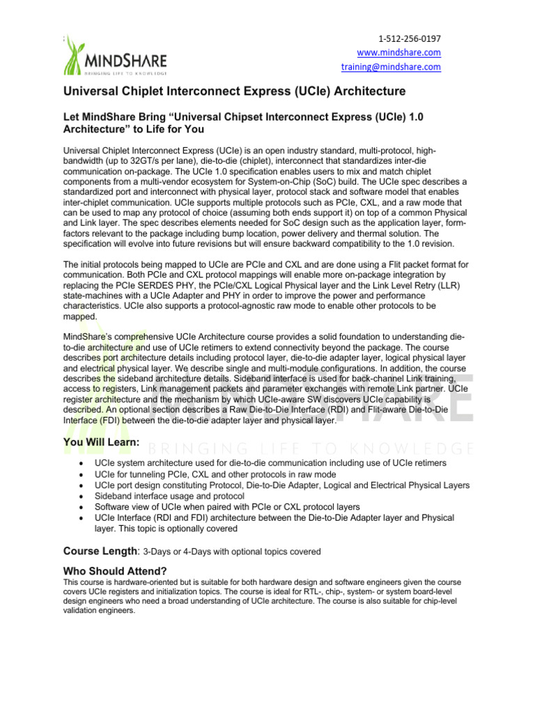 MindShare UCIe Architecture Outline | PDF | System On A Chip | Electronics