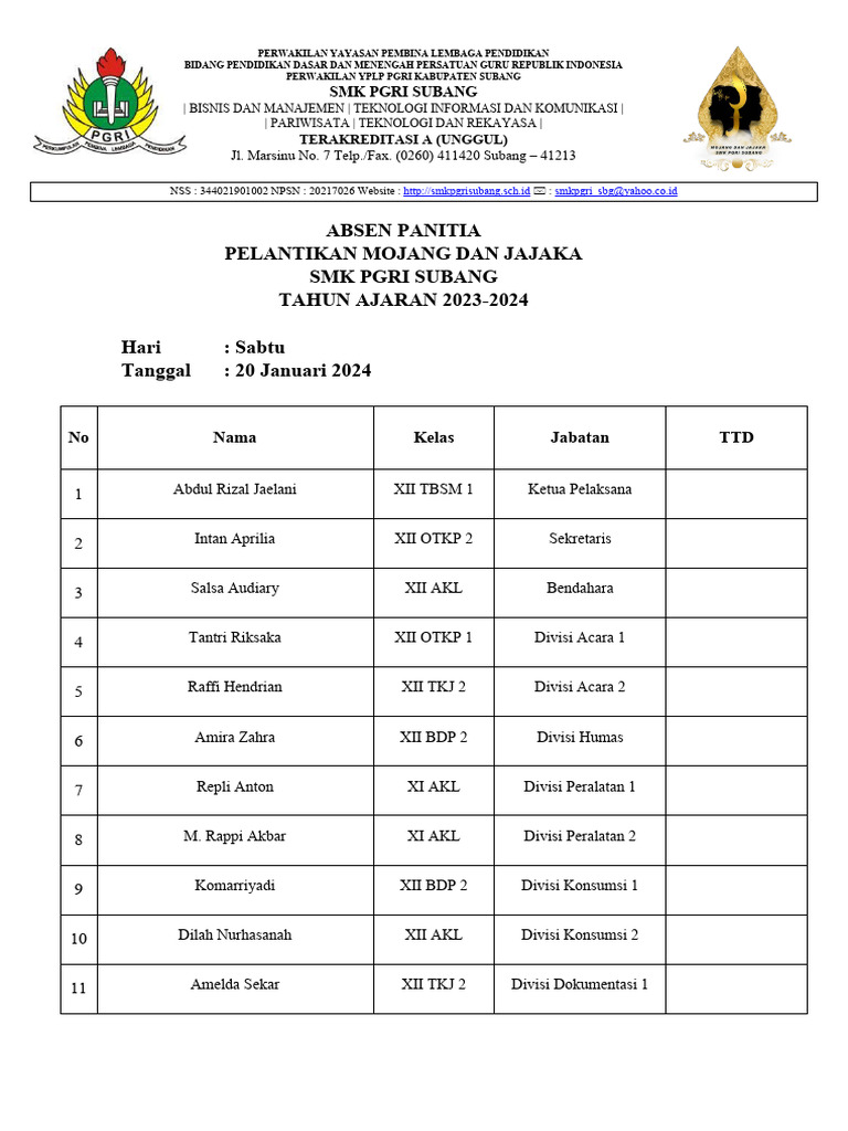 Absen Panitia Pelantikan 24 | PDF