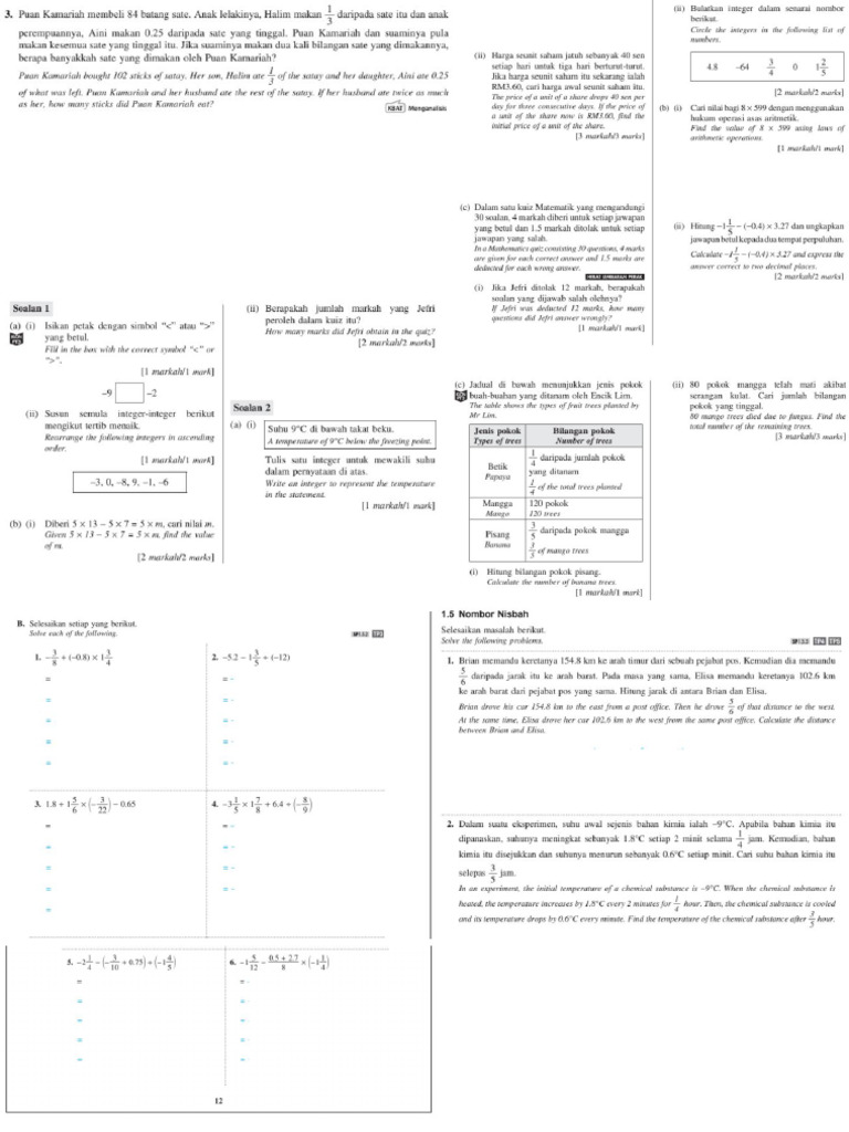 Math Homework Latihan Tingkatan 1 | PDF