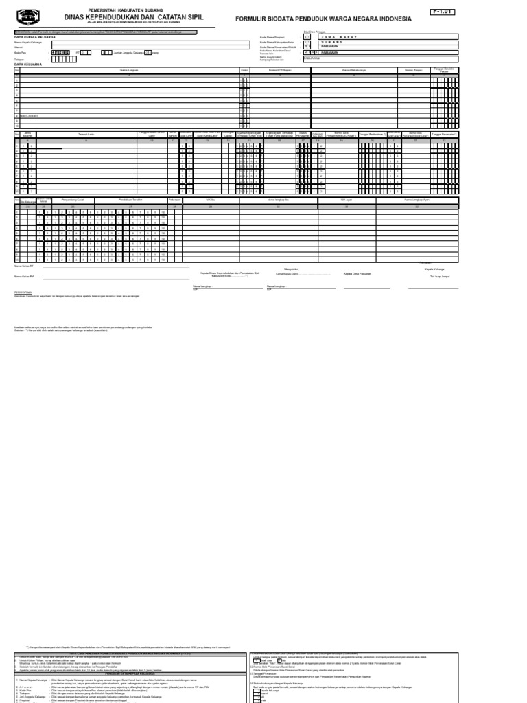 Formulir F.01 KK | PDF