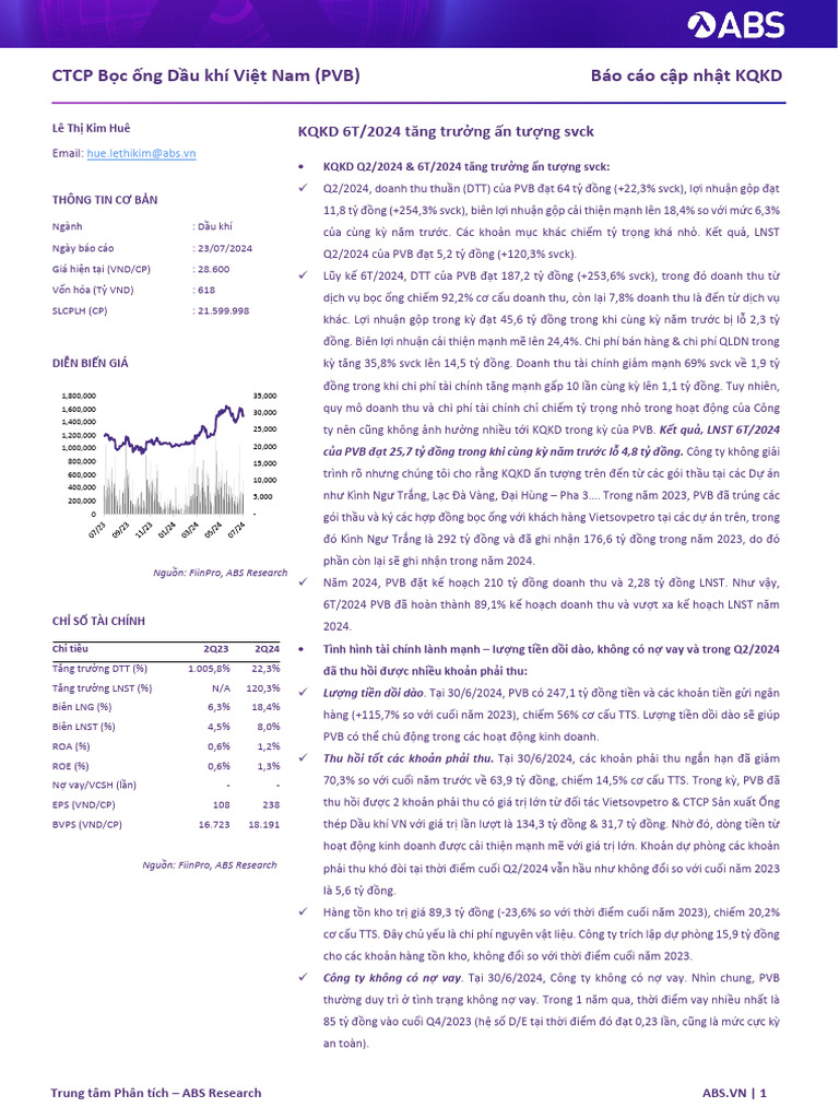 CTCP Bọc ống Dầu khí Việt Nam (PVB) Báo cáo cập nhật KQKD | PDF