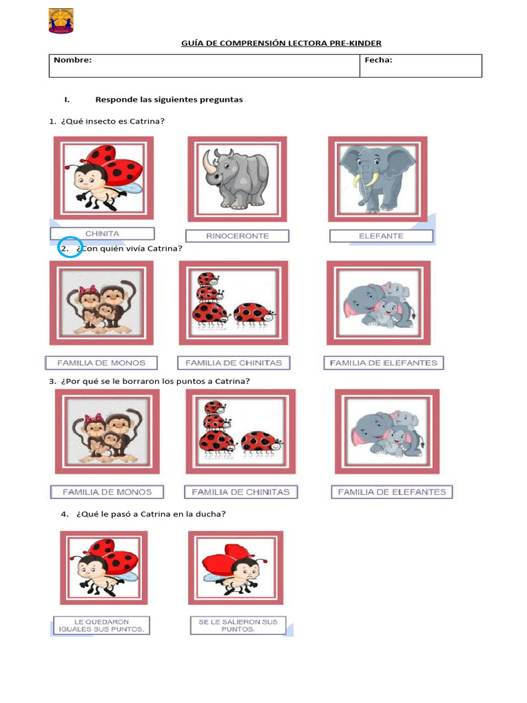 GUÍA DE COMPRENSIÓN LECTORA PRE Kinder Donde Estan Mis Puntos | PDF ...