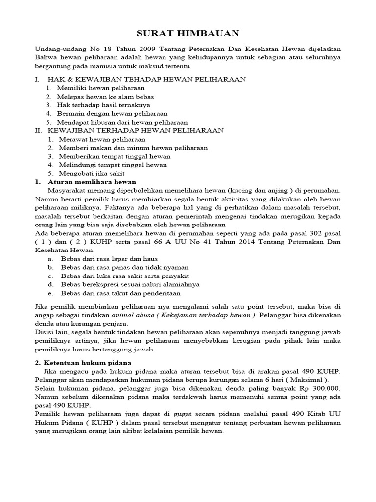 Himbauan Memelihara Hewan Peliharaan | PDF | Ilmu Sosial
