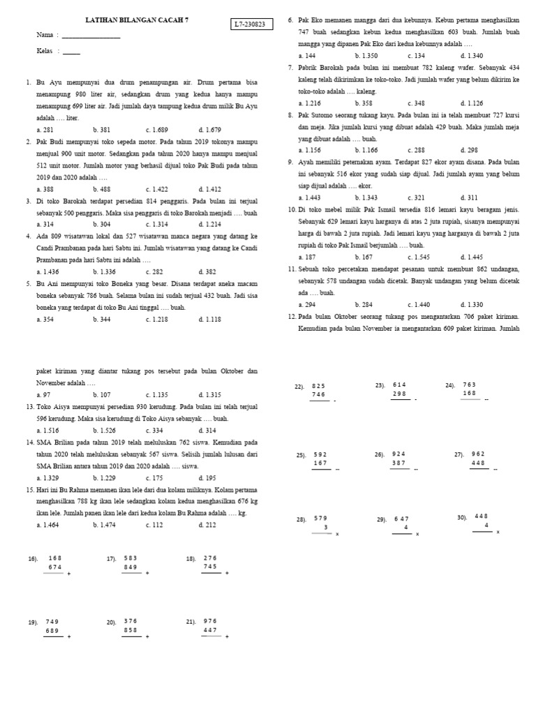 Latihan Bilangan Cacah 7 | PDF