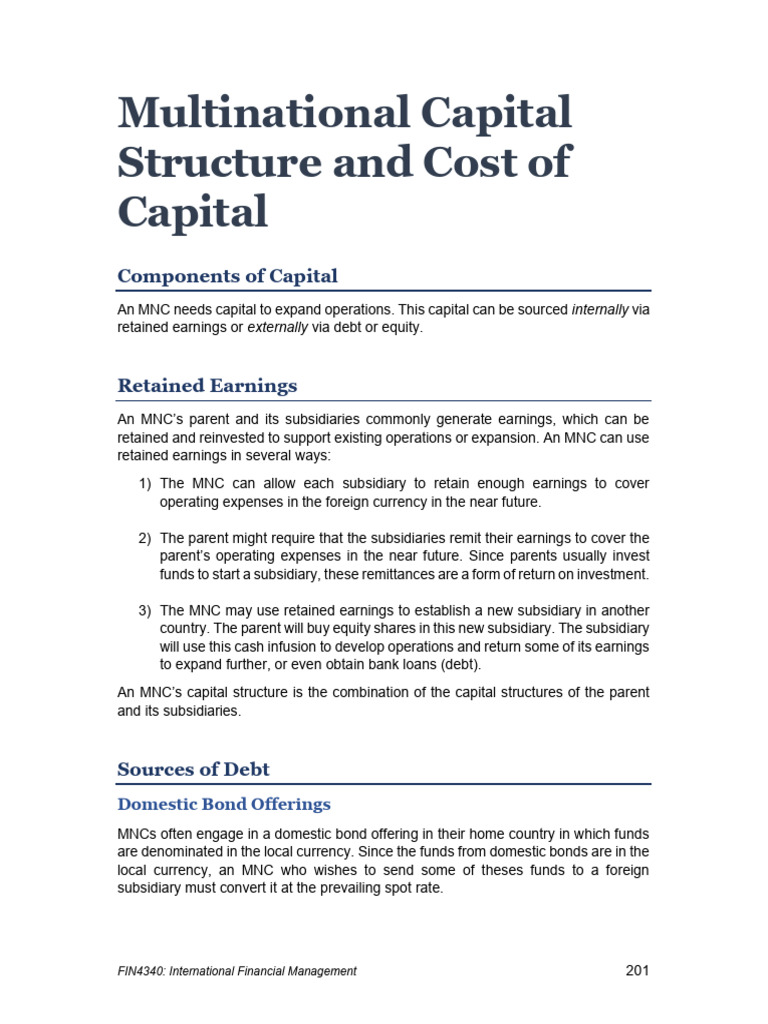MNC Capital Structure and Financing Strategies | PDF | Cost Of Capital ...