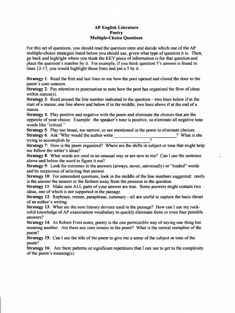 AP English Literature Poetry Strategies | PDF | Poetry | Question