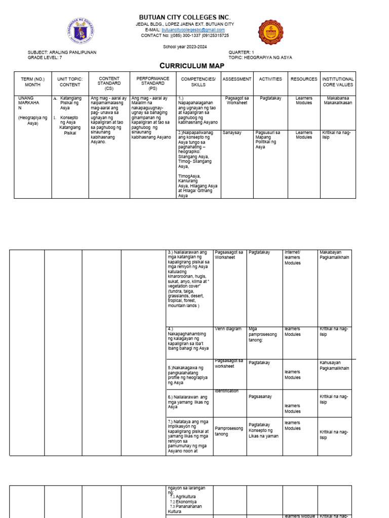 AP 7 1st-4th Qrt. Cur - Map | PDF