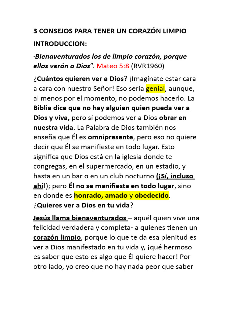 3 Consejos para Tener Un Corazón Limpio | PDF | Oración | Dios