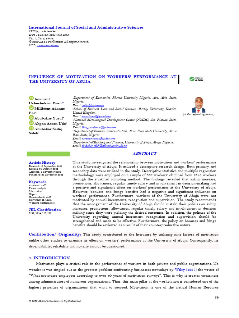 Influence of Motivation On Workers Perfo | PDF | Organizational Behavior