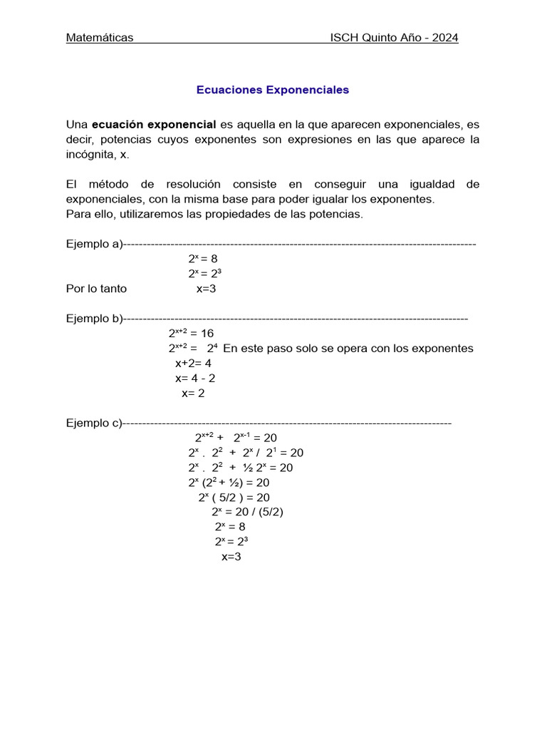 Ejercicios Ecuaciones exponenciales | PDF | Ecuaciones | Matemáticas