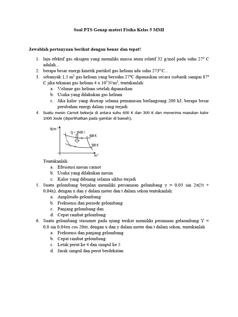 Soal PTS Genap Materi Fisika Kelas 5 MMI | PDF | Sains & Matematika