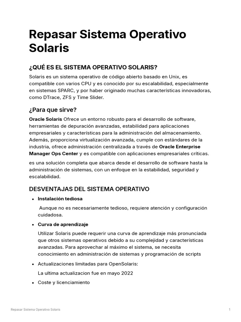 Repasar Sistema Operativo Solaris | PDF | Sistema operativo ...