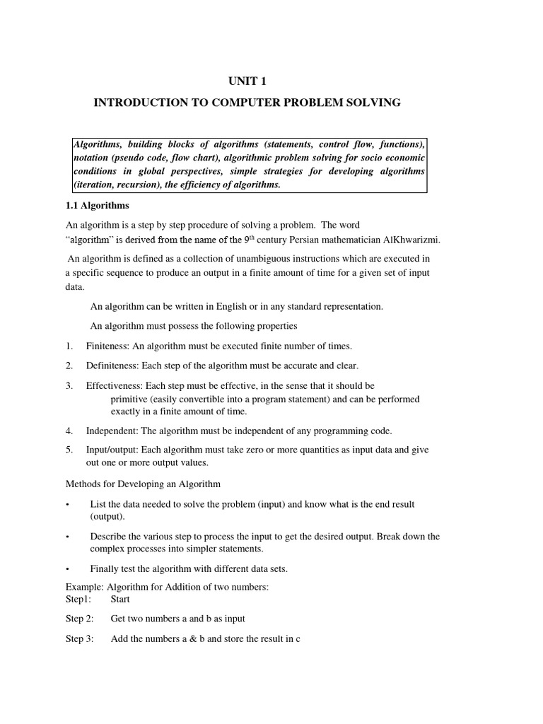 Module 1 Problem Solving Pdf Algorithms Control Flow 2016