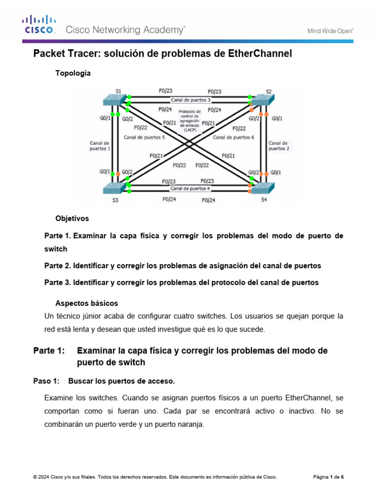 4.2.2.3 Packet Tracer - Troubleshooting EtherChannel Instructions | PDF | Arquitectura de ...