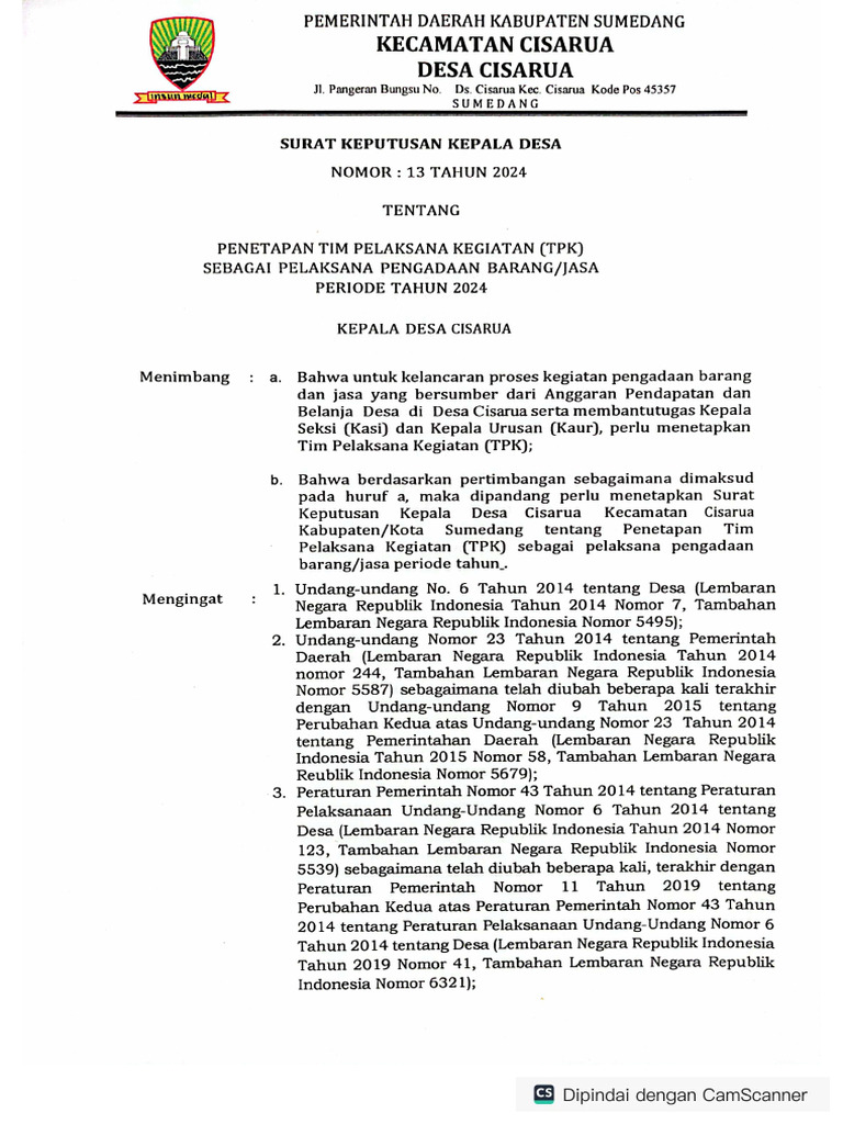 SK TPK Desa Cisarua | PDF