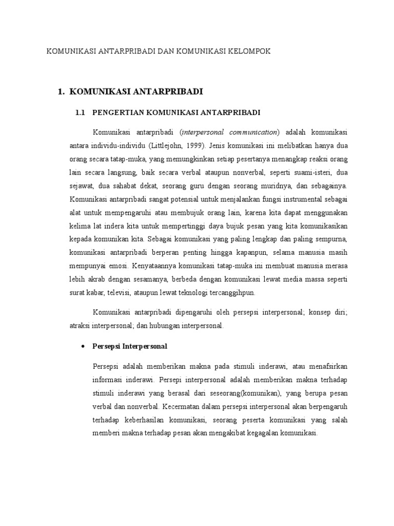 Komunikasi Antarpribadi Dan Komunikasi Kelompok | PDF