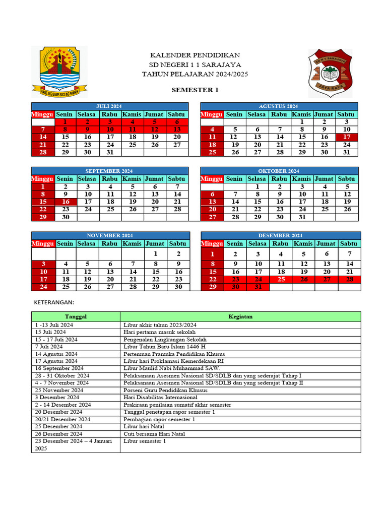 Kalender Pendidikan SD Negeri 1 Sarajaya | PDF